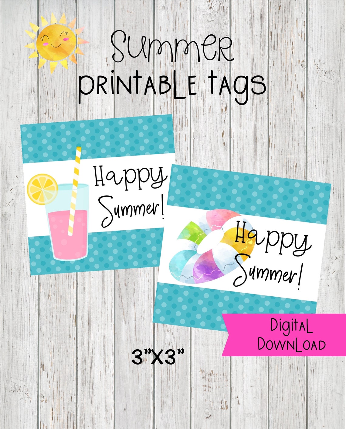 Summer Gift Tags-Printable Gift Tags-Pink Lemonade-Digital | Etsy