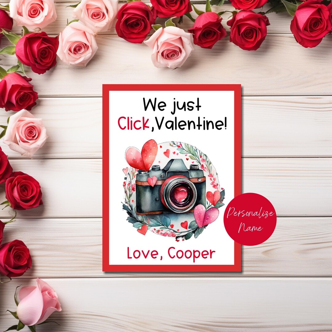 Camera Valentines Day Cards, We Just Click Valentines, Kids Classroom ...