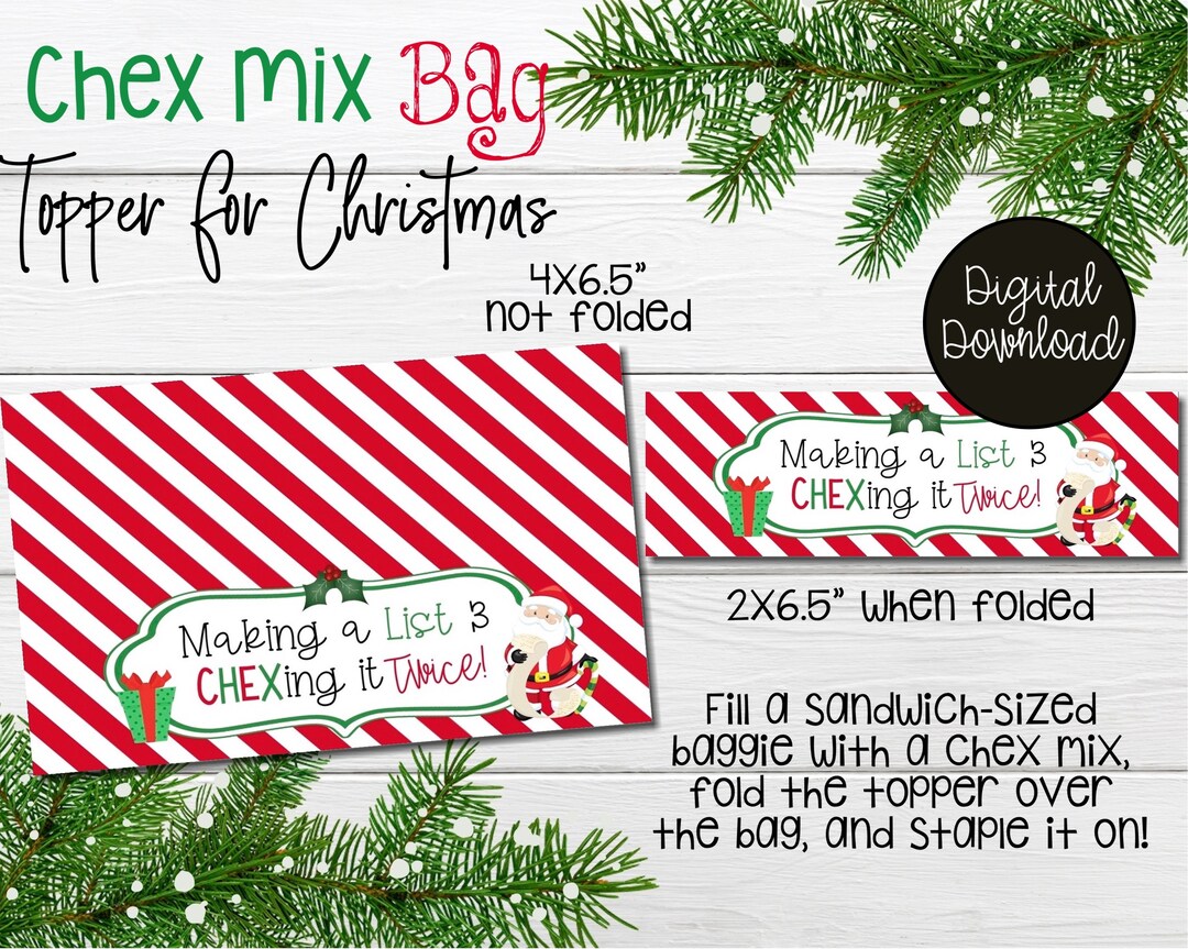 Christmas Chex Mix Bag Topper, Printable Christmas Treat Bag Topper ...