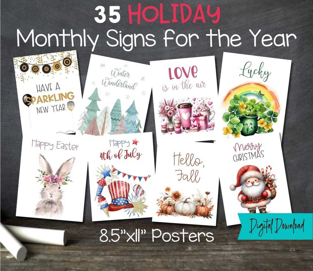 Printable Holiday & Seasonal Signs Bundle, Festive Wall Art, 35 ...