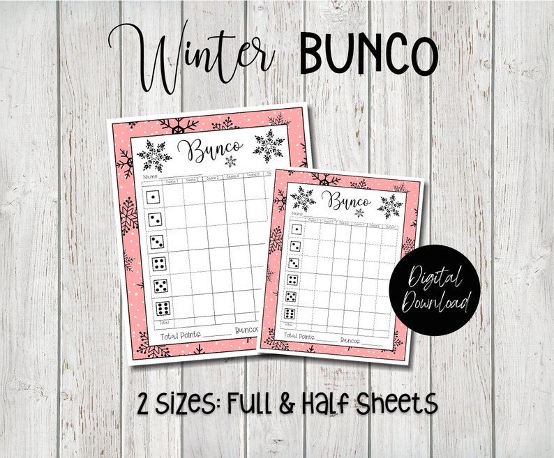 Winter Bunco, January Bunco, Pink and Black Winter Bunco Score Cards ...