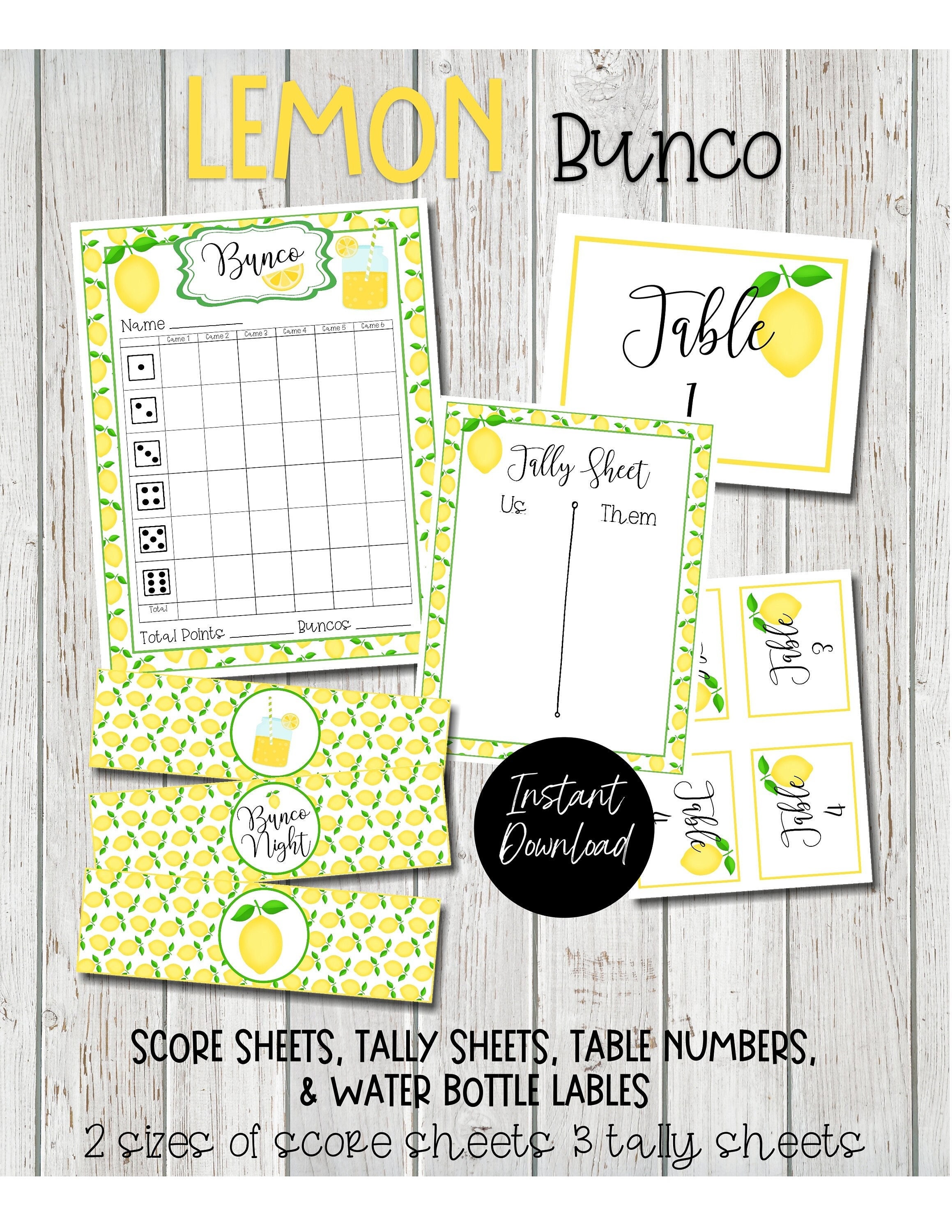 Lemon Bunco Score Sheets Lemon Themed Bunco Night Bunco - Etsy