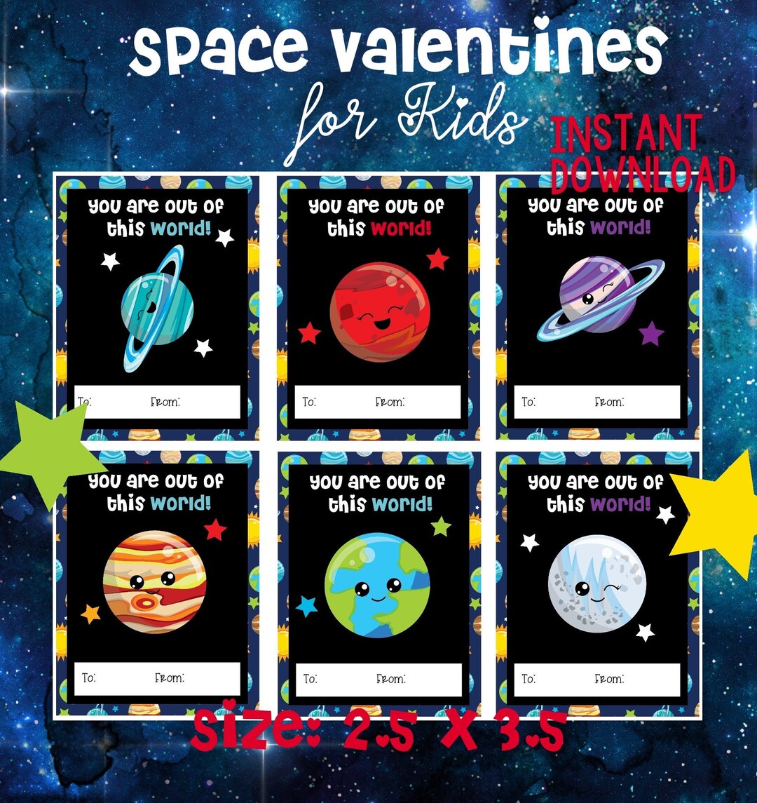 Kids Printable Space Valentines, Space Valentine's Day Cards, Boy ...
