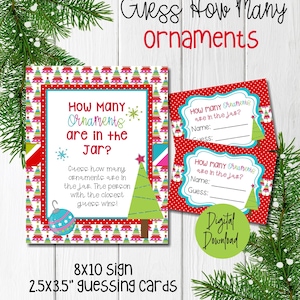 Printable Christmas Guessing Game - How Many Ornaments in the Jar Sign ...
