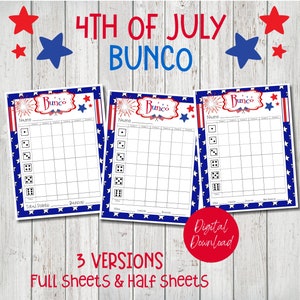 July Bunco Worksheets, 4th of July Bunco Printables, Fourth of July ...