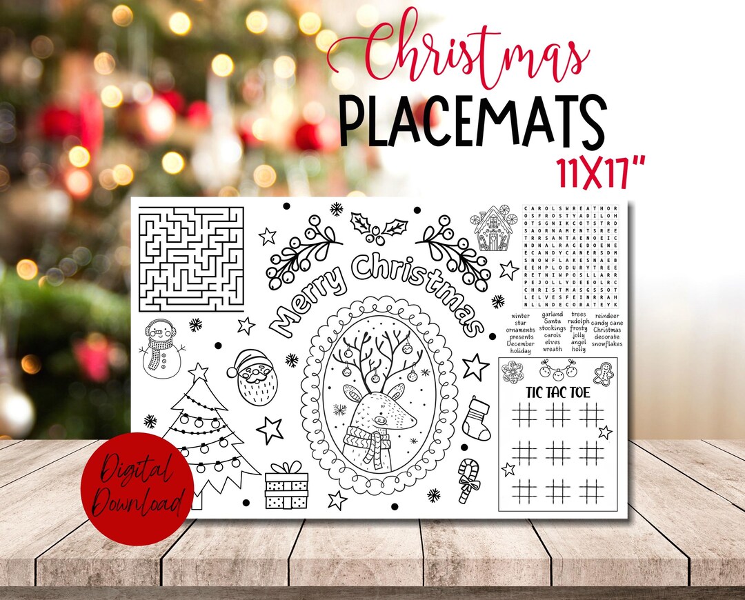 Printable Kids Christmas Activity Placemat, 11x17 Coloring Page, Fun ...