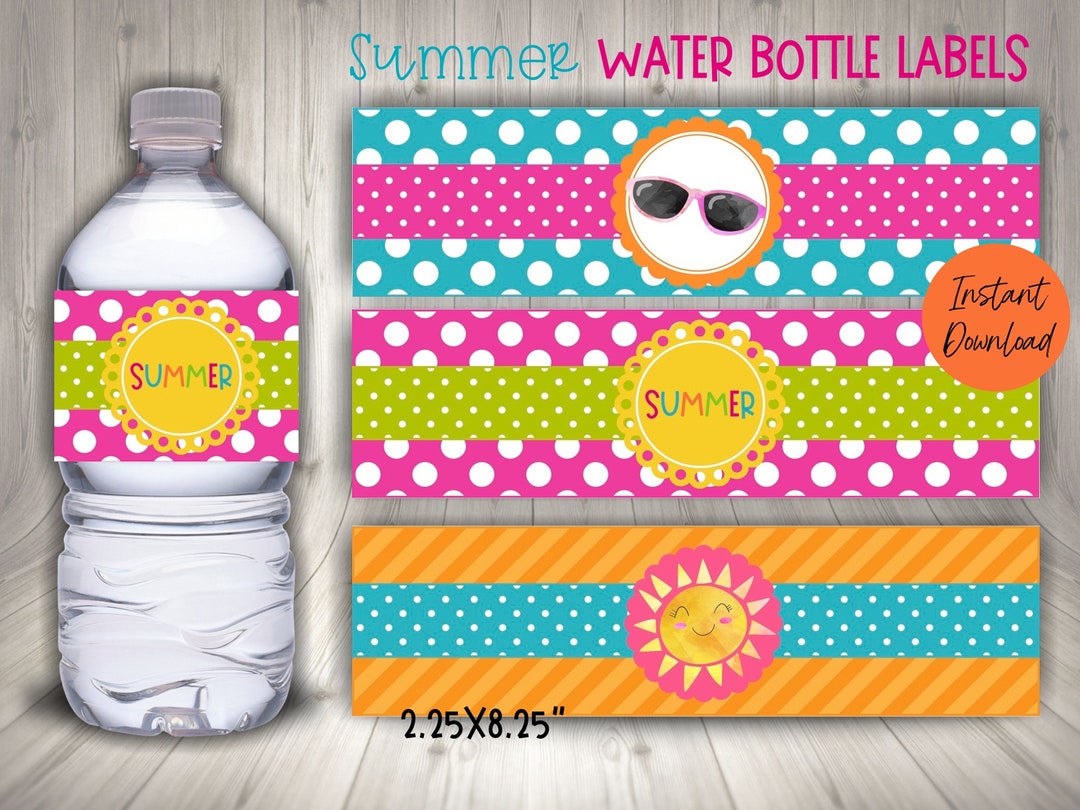 Summer Water Bottle Labels, Printable Water Bottle Labels for Summer ...