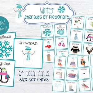 Printable Winter Game, Winter Charades Cards, Winter Pictionary Cards ...