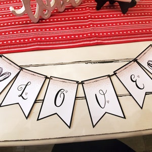 Black and White Printable Love Banner Valentines Banners | Etsy