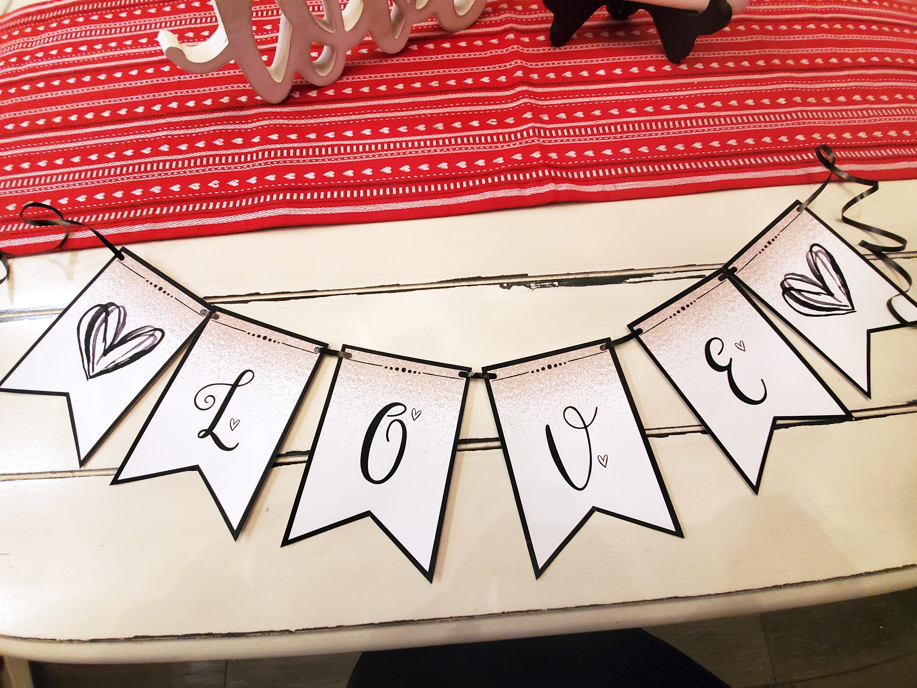 Black and White Printable Love Banner Valentines Banners | Etsy