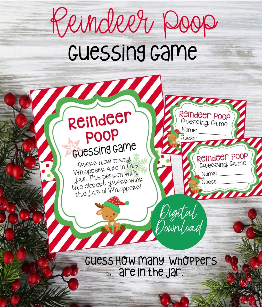 Reindeer Poop Guessing Game, Printable Christmas Guessing Game, Guess ...