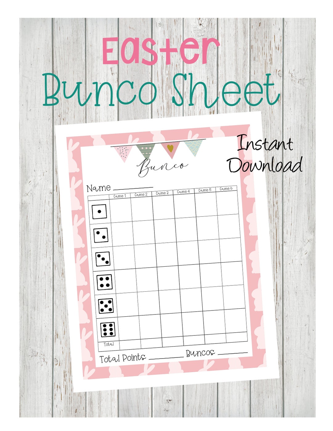 Easter Bunco Printable Sheet-bunco Worksheets-easter Printables-easter ...