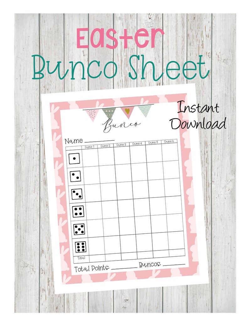 Easter Bunco Printable Sheet-bunco Worksheets-easter | Etsy