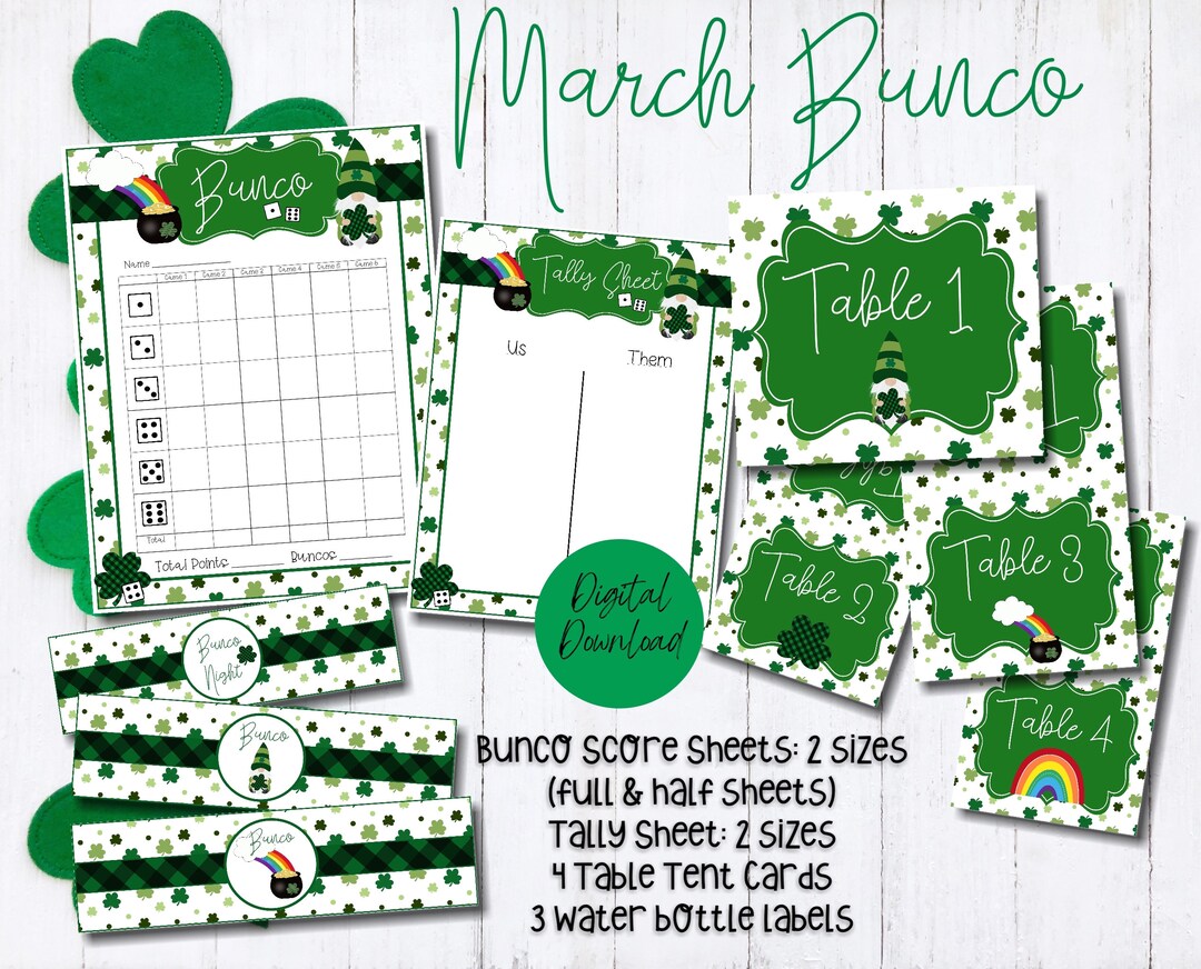St. Patrick's Day Bunco Sheets, March Bunco Printable Worksheets, Bunco ...
