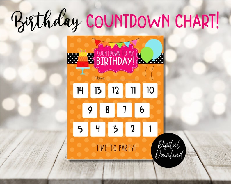 Birthday Countdown Chart, Printable Birthday Chart, Birthday Countdown ...