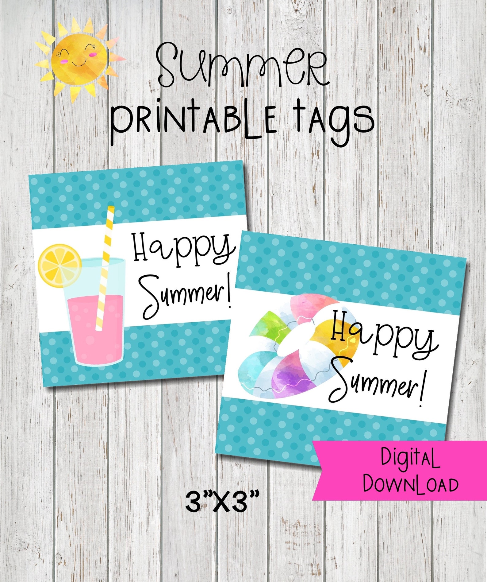 Summer Gift Tags Printable Gift Tags Pink Lemonade Summer | Etsy