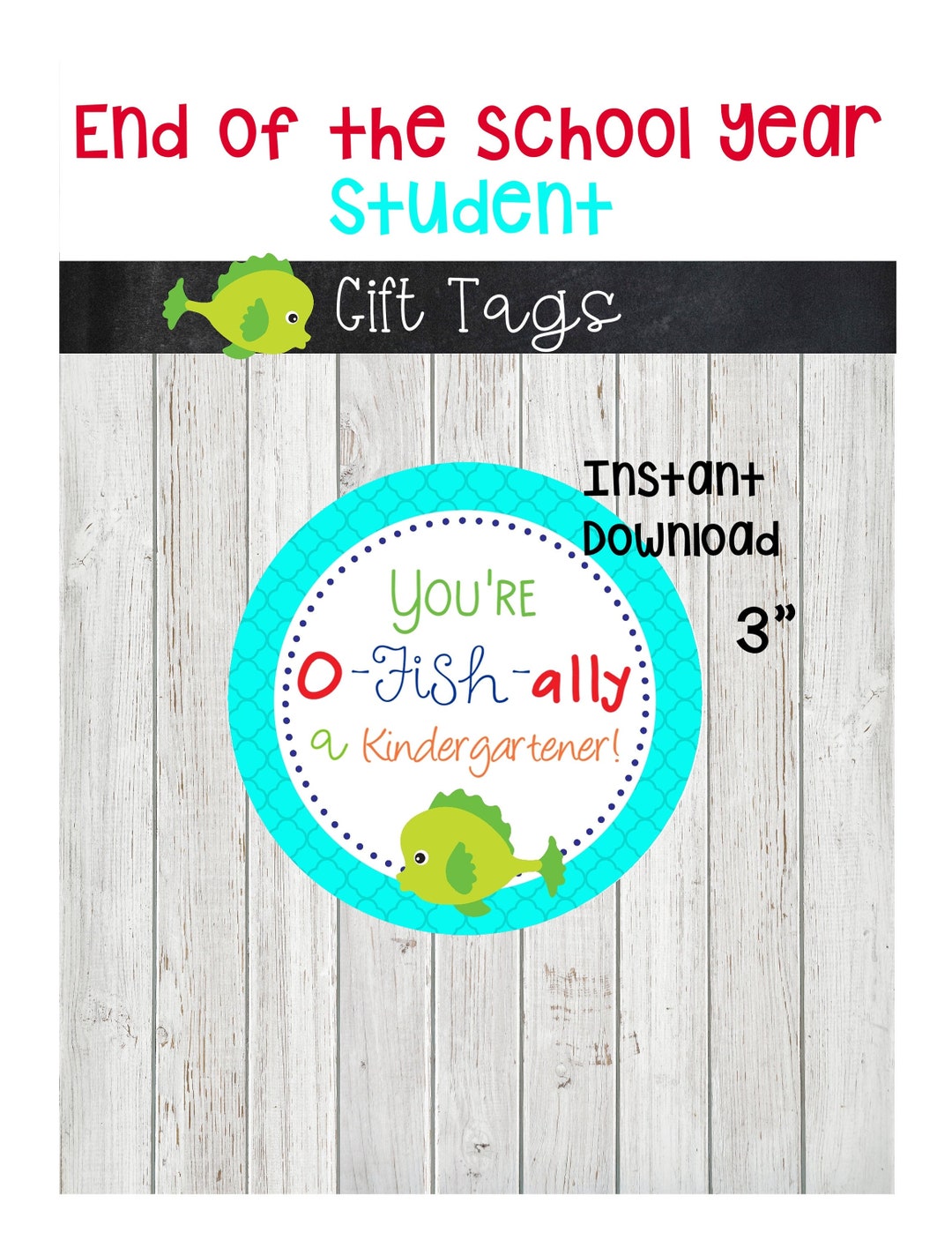 You're O-fish-ally a Kindergartener Gift Tag, Printable Gift Tags, Last ...