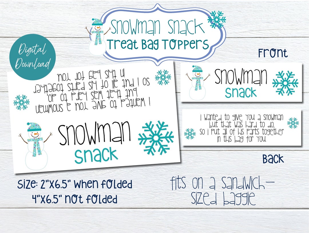 Snowman Snack Bag Topper, Winter Treat Bag Toppers, Winter Party Favors ...