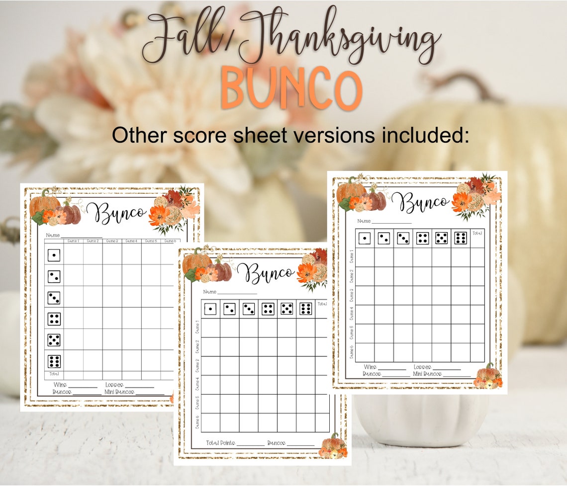 Thanksgiving Bunco Worksheets Thanksgiving Bunco Night - Etsy