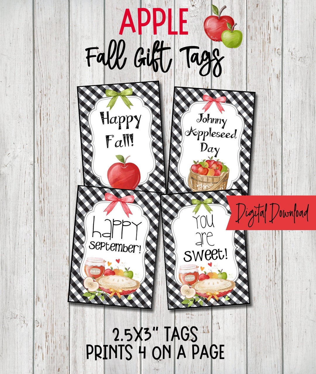 Apple Fall Gift Tags, Apple Gift Tags, Printable Fall Tags, Apple Tags ...