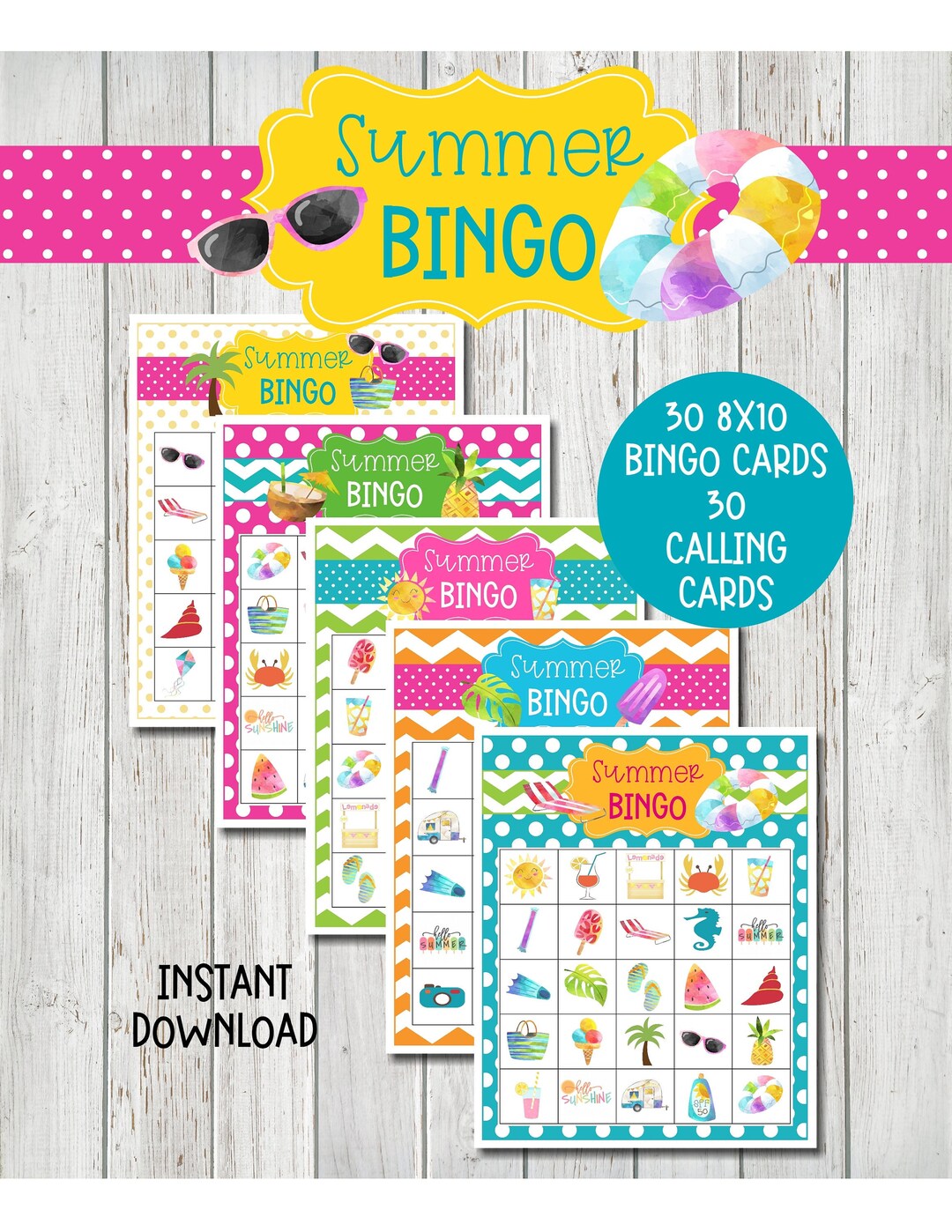 Summer Bingo, Printable Bingo Game for Summer, Summer Games, Summer ...