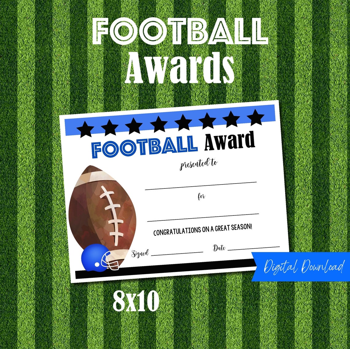 Boys Football Award Certificates Blue Football Certificates - Etsy
