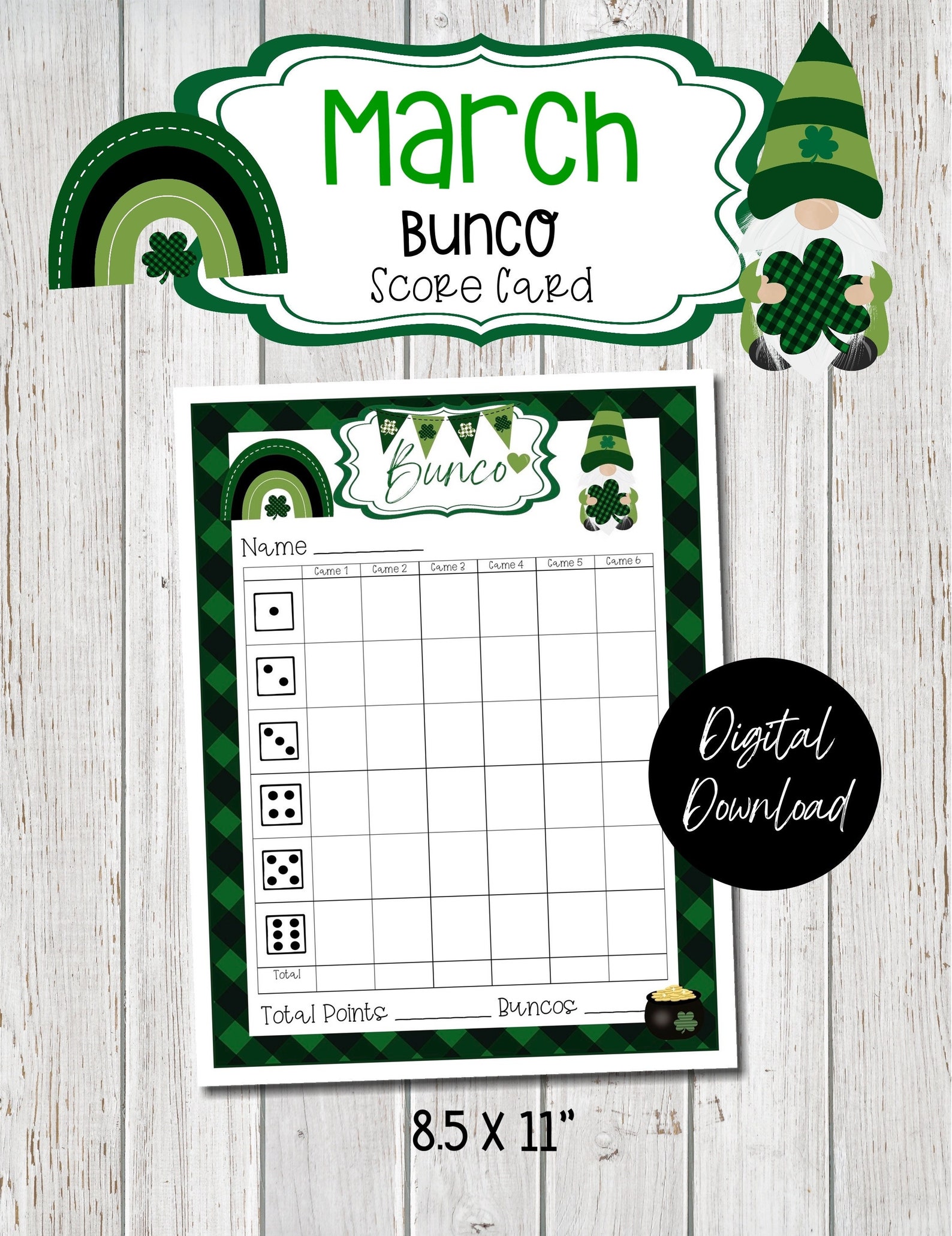 St. Patrick's Day Bunco Score Card March Bunco Sheet - Etsy