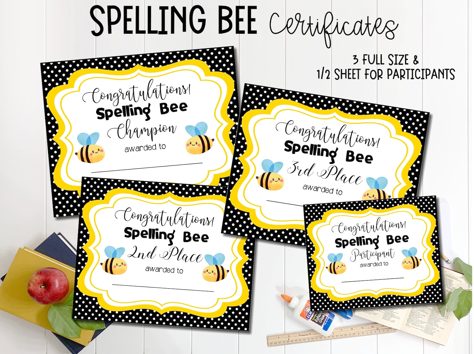 Spelling Bee Certificates, Printable Spelling Certificates, School ...