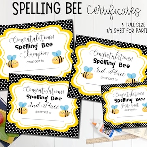 Spelling Bee Certificates, Printable Spelling Certificates, School ...