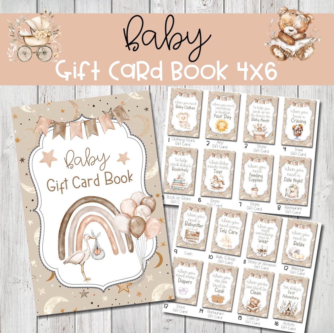 Printable Baby Gift Card Book, Gender Neutral Baby Shower Gift, Gift ...