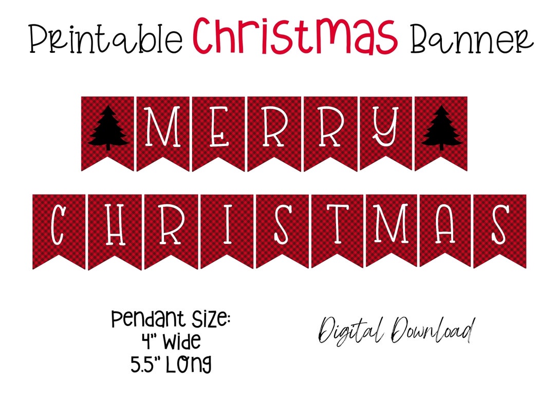 Merry Christmas Banner, Red & Black Buffalo Plaid Christmas Banner ...