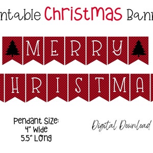 Merry Christmas Banner, Red & Black Buffalo Plaid Christmas Banner ...