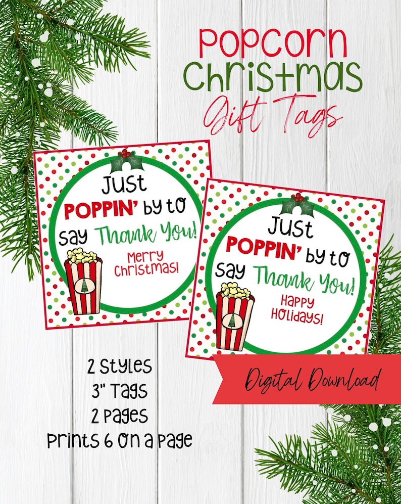 Just Poppin' by to Say Thank You Christmas Gift Tags | Etsy