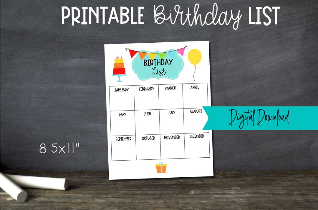 Printable Birthday List for Students or Family, Birthday List for ...