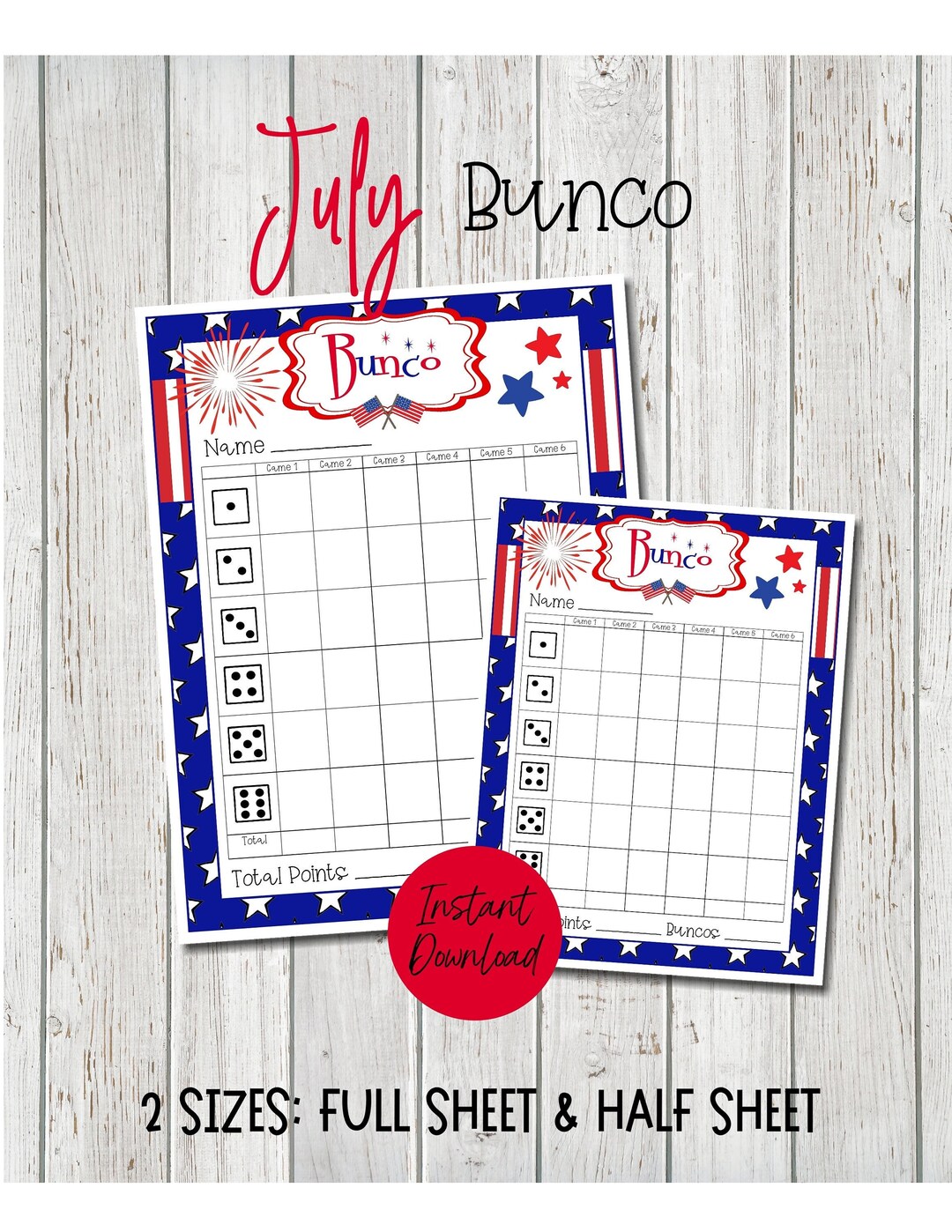 July Bunco Worksheets, 4th of July Bunco Printables, Fourth of July ...