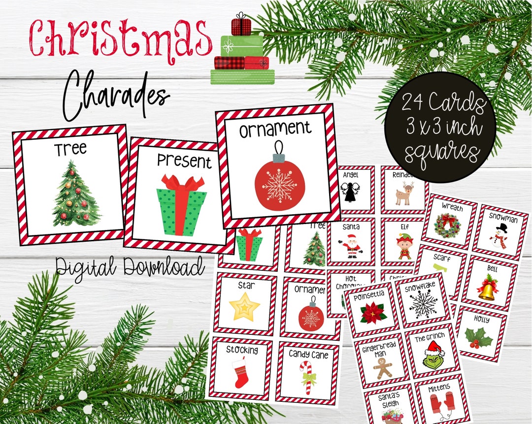 Christmas Charades, Christmas Pictionary Cards, Printable Charade Cards ...