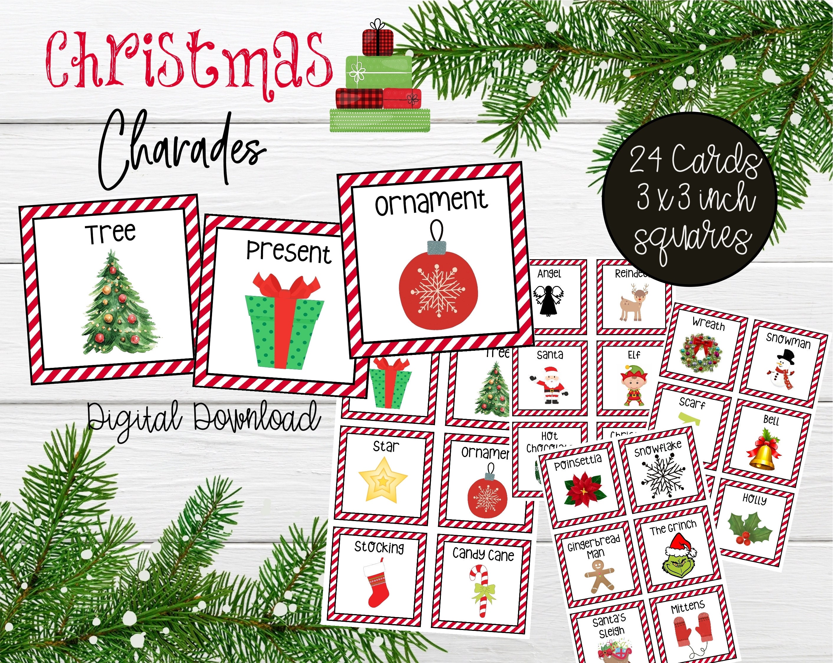 Christmas Charades Christmas Pictionary Cards Printable | Etsy