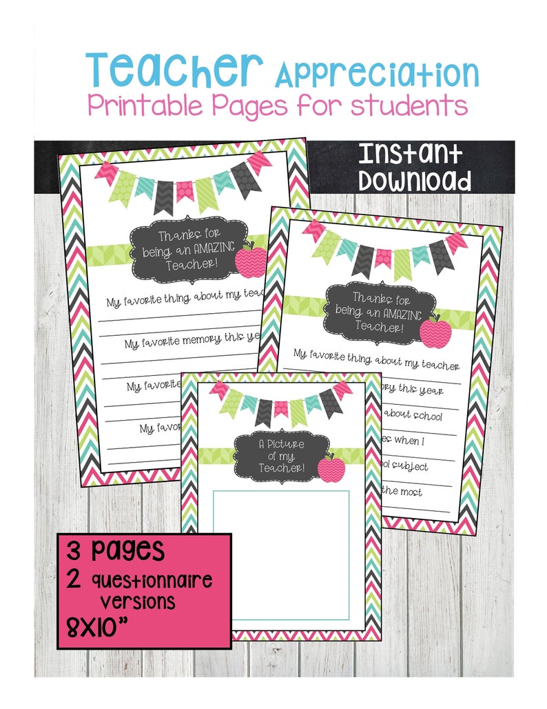 Teacher Appreciation Week-student Questionnaire-student - Etsy