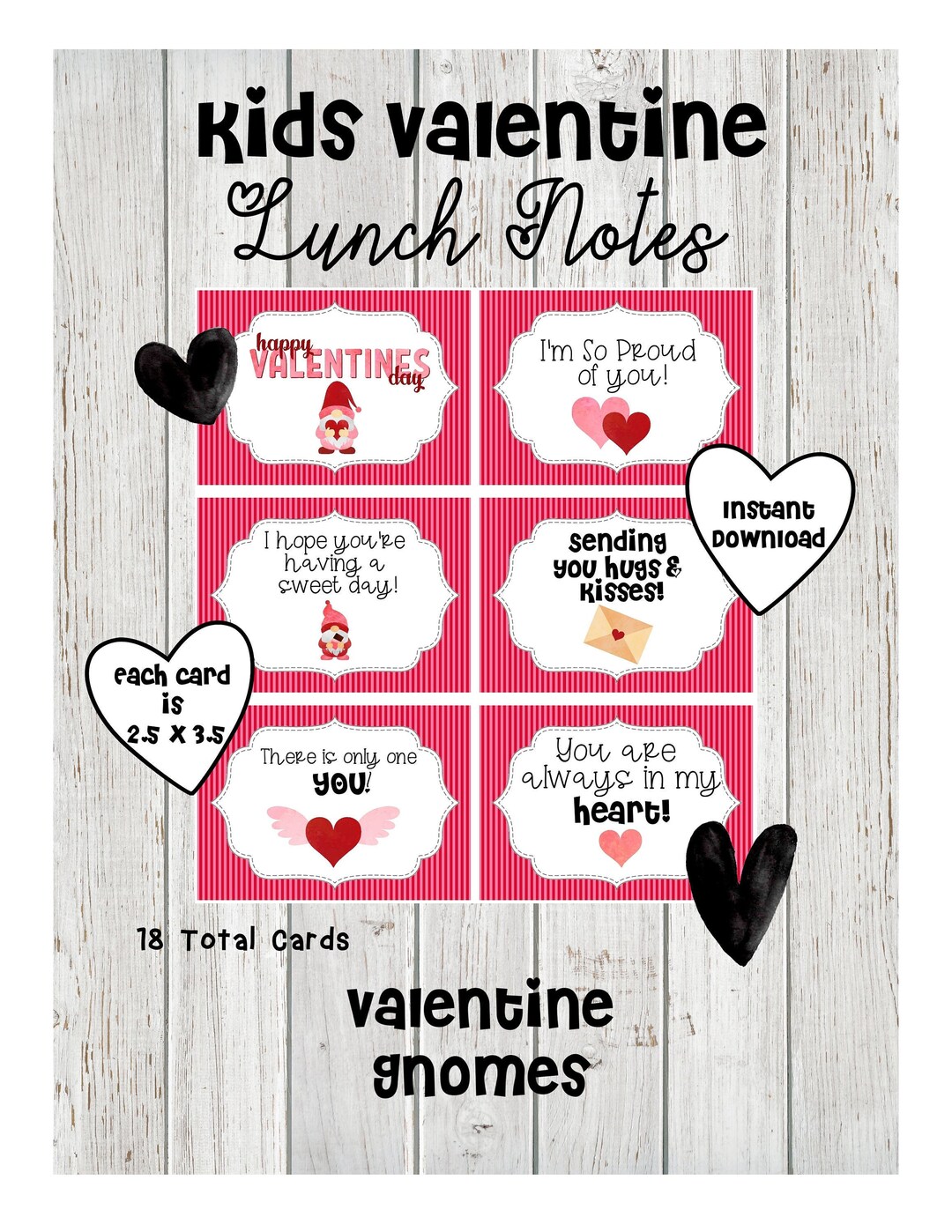 Kids Valentine's Day Lunch Notes, Printable Valentines Lunch Notes ...