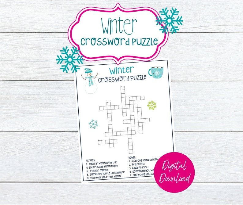 Winter Crossword Puzzle Printable Crossword Puzzle for - Etsy