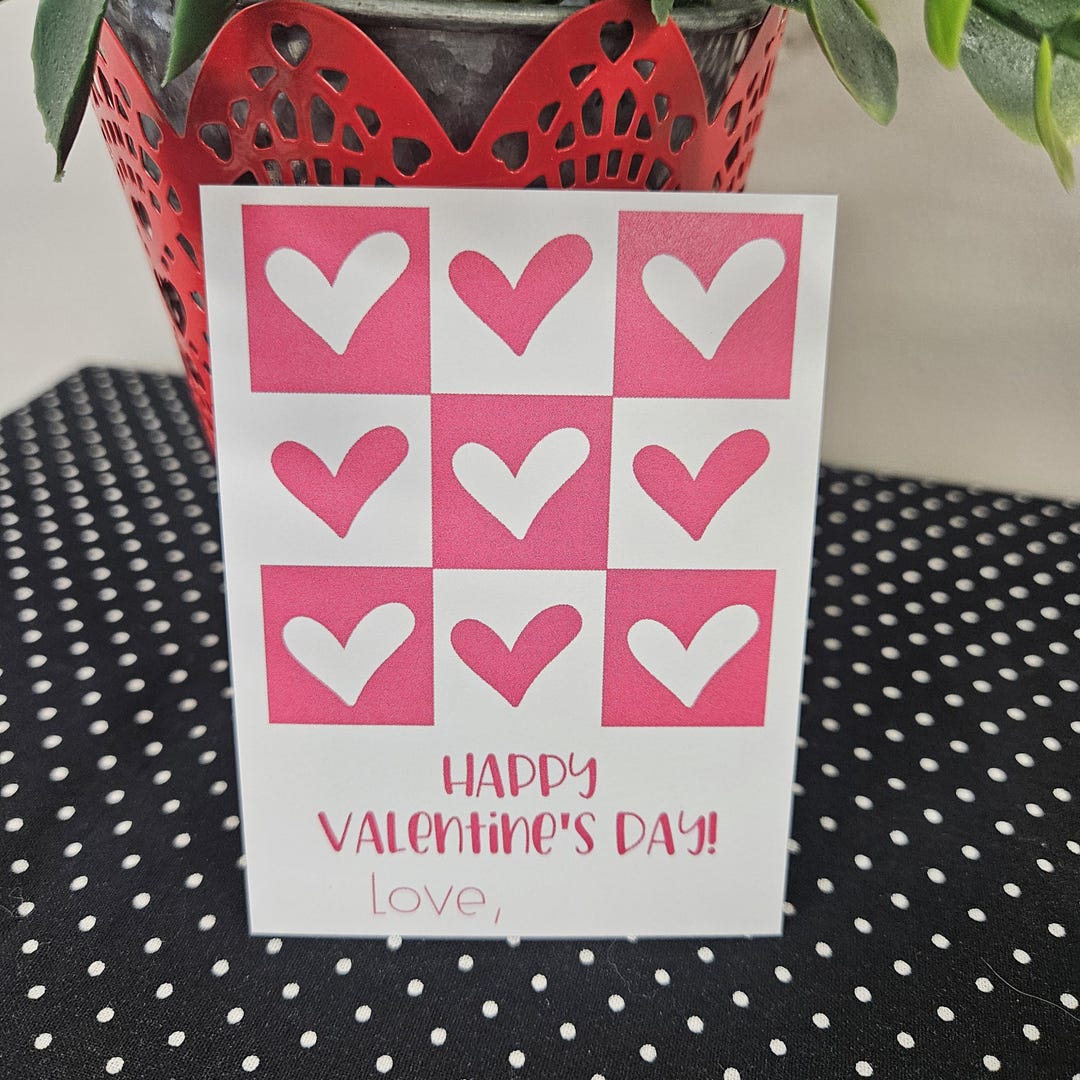 Printable Girls Pink Heart Array Valentines Day Cards for Kids ...