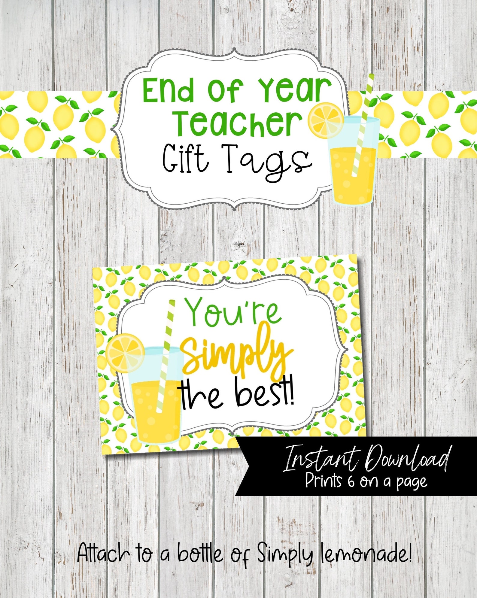 You're Simply the Best Gift Tags for Teachers, Teacher Gift Tags, Lemon ...