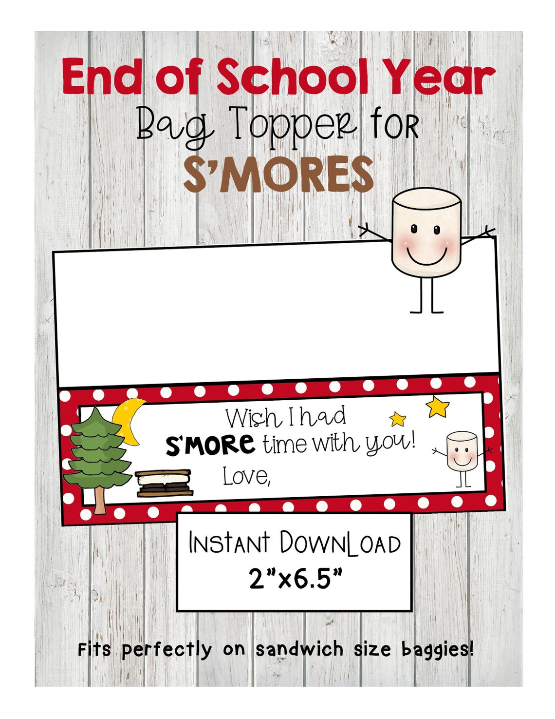 Bag Topper-s'mores Bag Topper-printable Candy Bag Topper-end of School ...