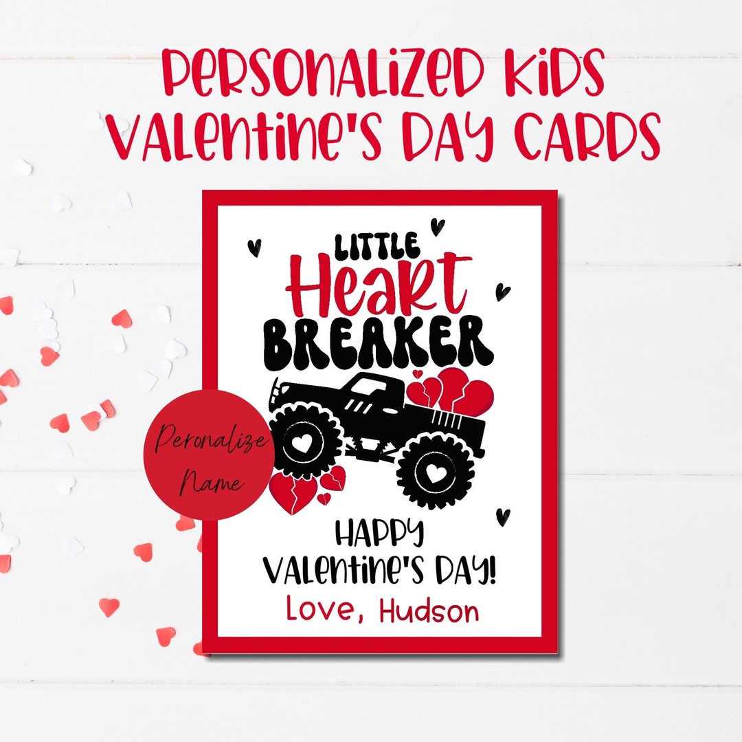 Monster Truck Valentine’s Day Cards, Boys Valentine Cards, Heart ...