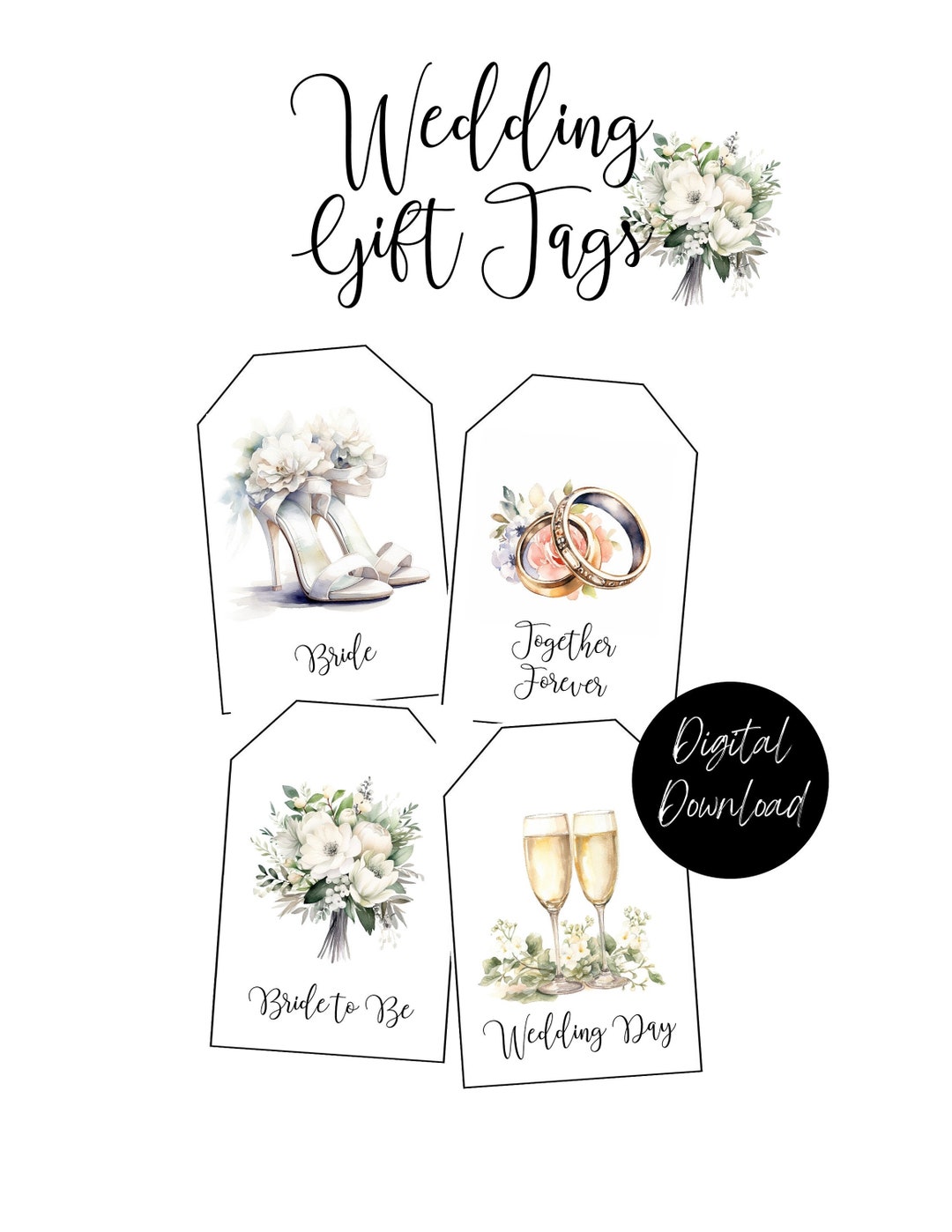 Wedding Bride Gift Tags, Printable Bridal Tags, Gift Tags for Brides ...