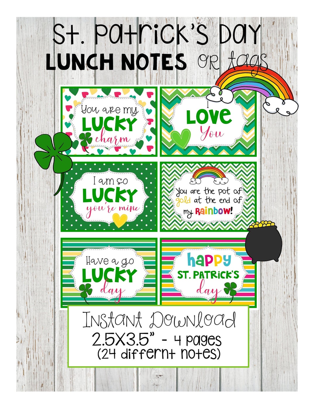 St. Patrick's Day Lunch Box Notes for Kids, St. Patrick's Day Gift Tags ...