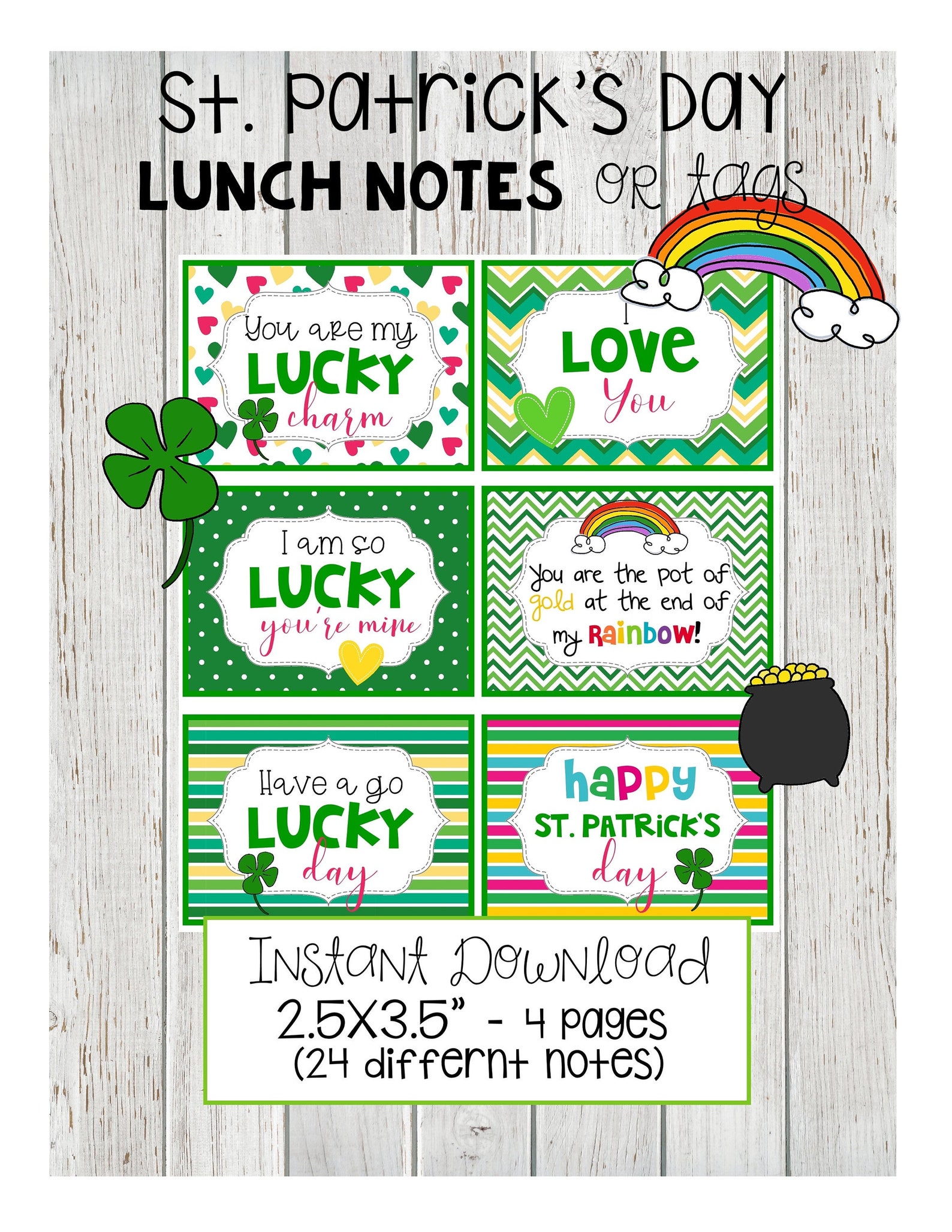 St. Patrick's Day Lunch Box Notes for Kids, St. Patrick's Day Gift Tags ...