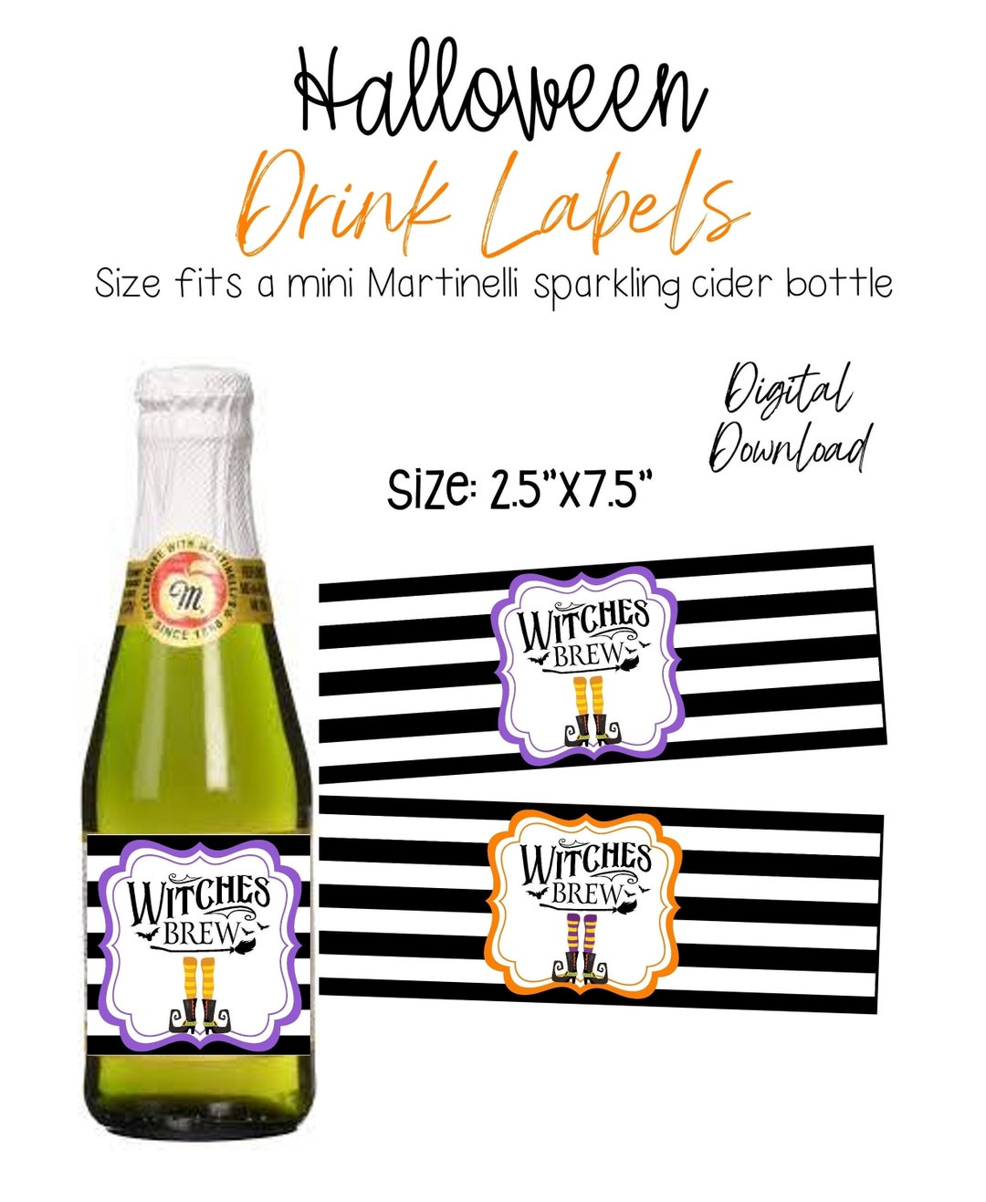 Witches Brew Halloween Drink Labels for Mini Sparkling Cider Bottles ...
