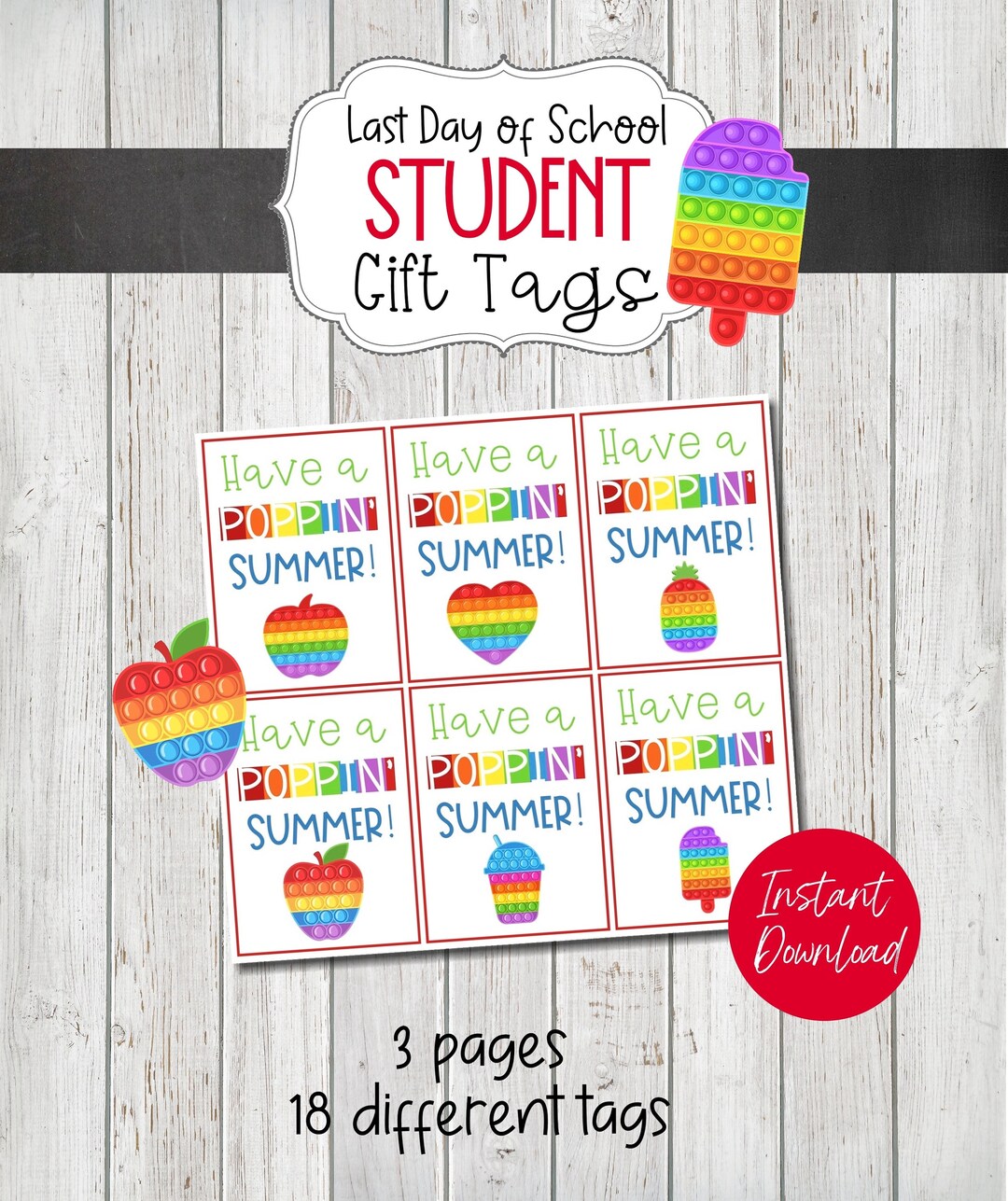 Pop Its Gift Tags for Students, Have a Poppin' Summer Gift Tags, Last ...