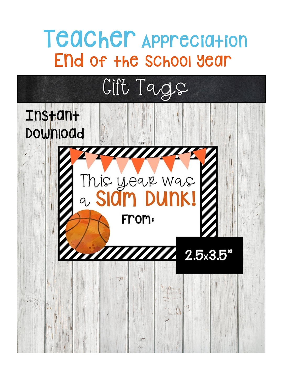 This Year Was a Slam Dunk Gift Tag-end of School Year Printable Gift ...